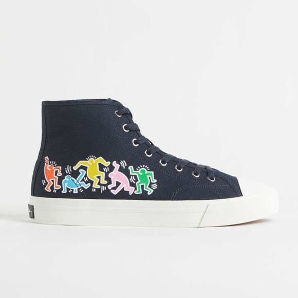 H&M | Shoes | Keith Haring X Hm Hi Top Canvas Trainers In Dark Navy ...